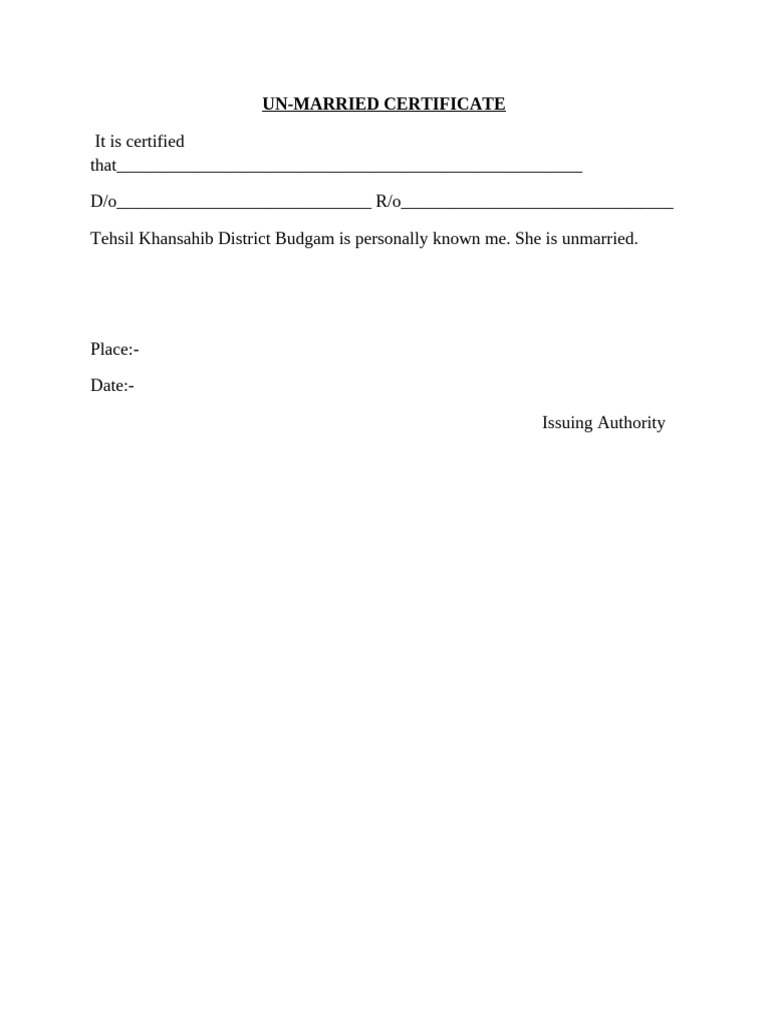 Unmarried Certificate | PDF