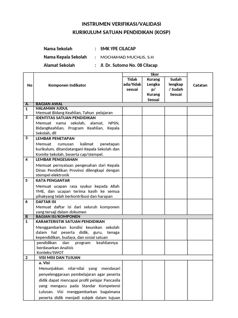 Instrumen Verifikasi KSP | PDF