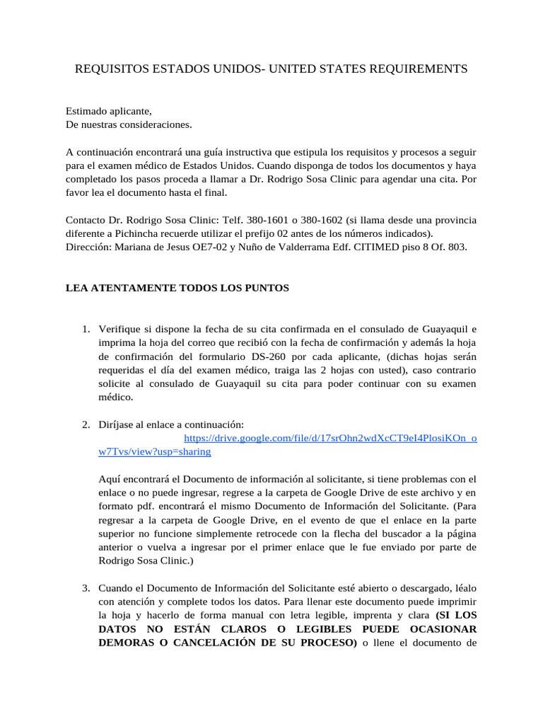 Requisitos Estados Unidos - United States Requirements | PDF ...