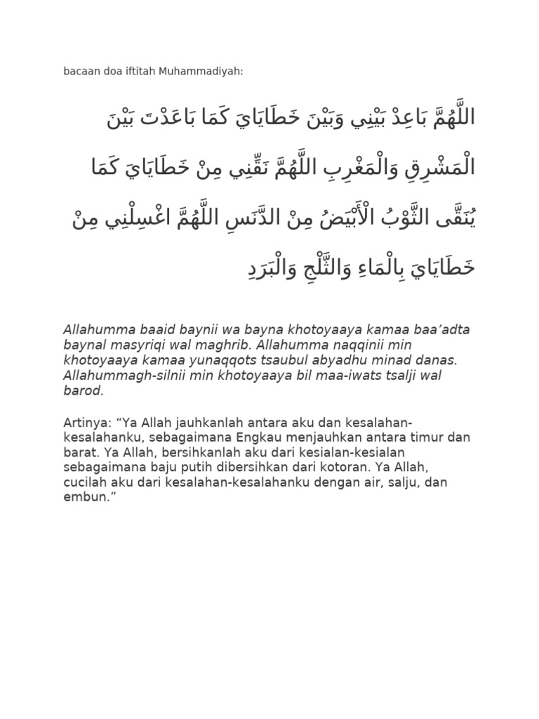 Bacaan Doa Iftitah Muhammadiyah | PDF