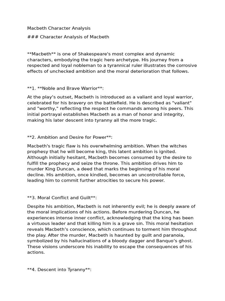 Macbeth Character Analysis | PDF