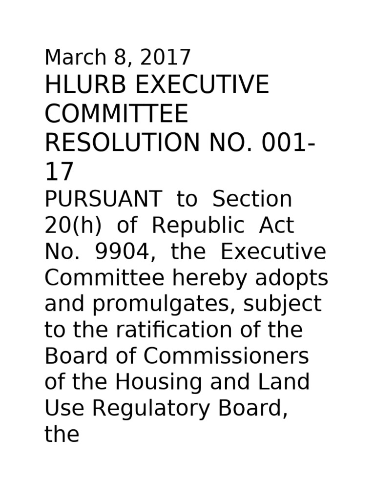 2024 Hlurb Resolution 001 2017 | PDF