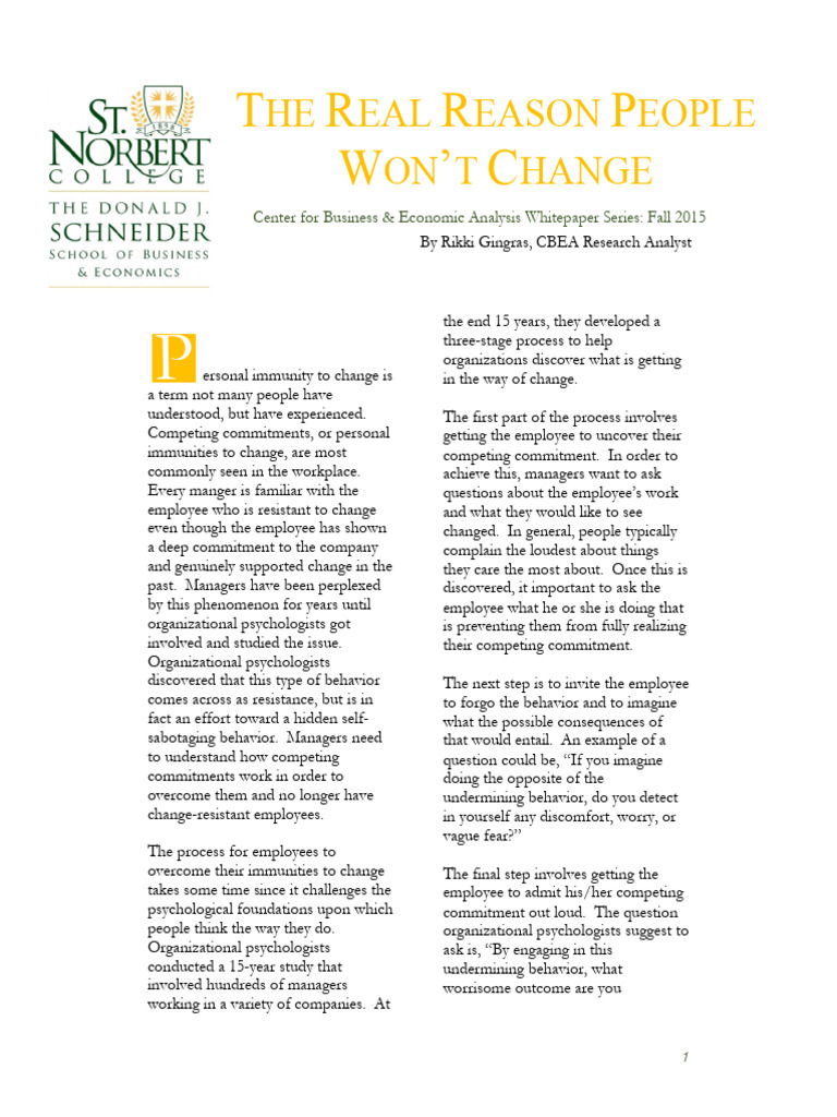 ST Norbert College The Real Reason People Won't Change | PDF