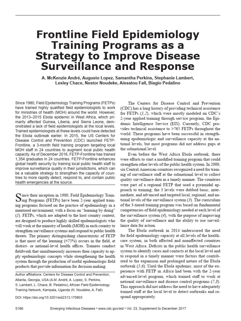 Frontline Field Epidemiology Training Programs As A Strategy To Improve ...