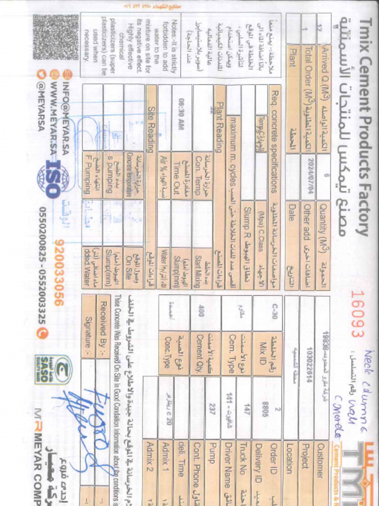 T Mix - 04.07.2024 - Neck Column, Wall RCC | PDF