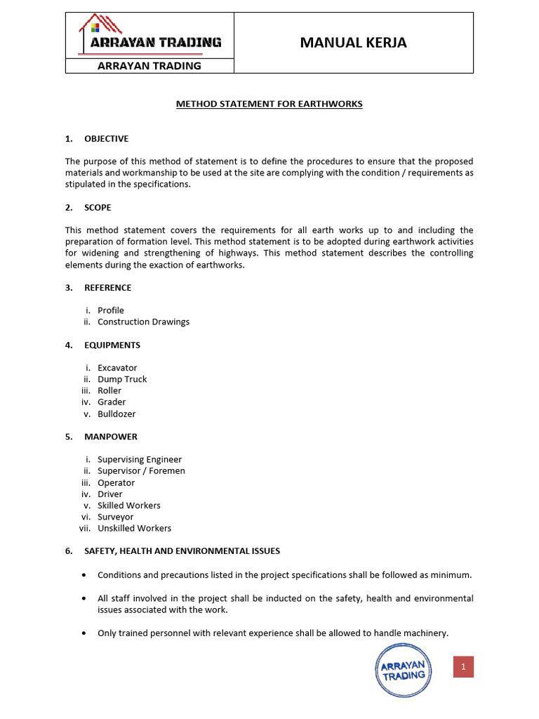 Method Statement - Earthworks | PDF