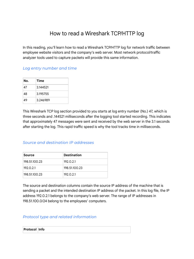 How To Read A Wireshark TCP - HTTP Log | PDF