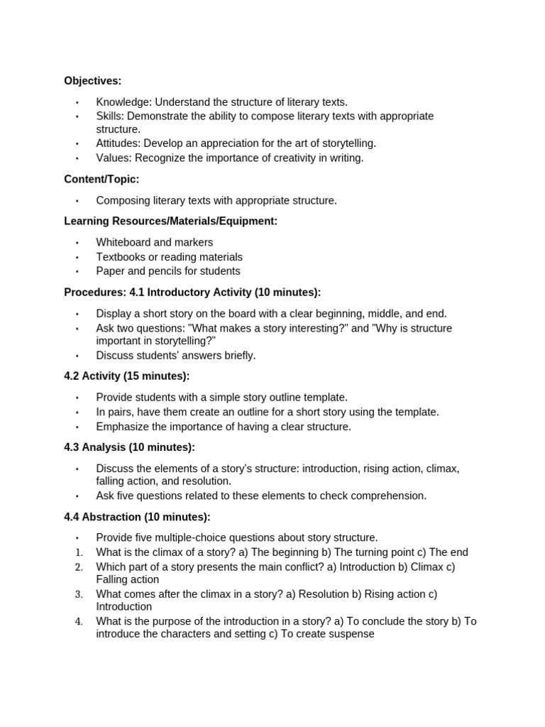 Composing Literary Texts With Appropriate Structure | PDF | Plot (Narrative) | Cognition