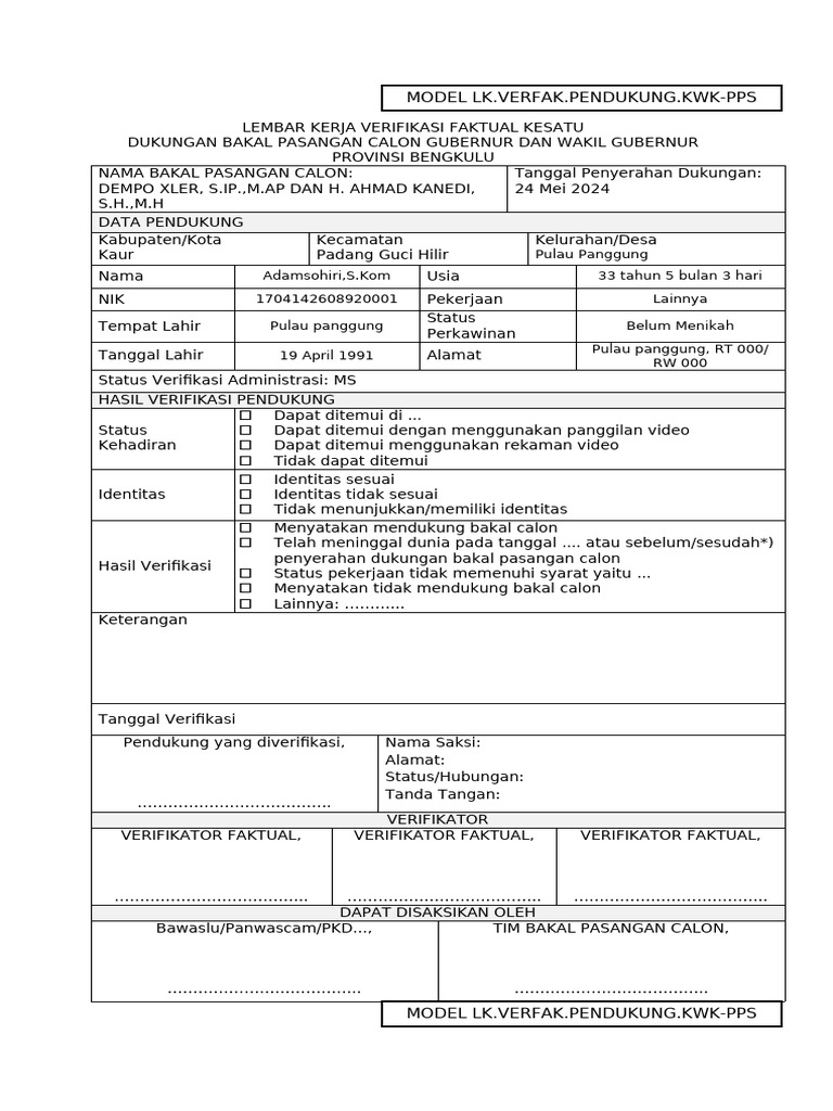 9.MODEL LK - VERFAK.PENDUKUNG - KWK-PPS Padang Guci Hilir PULAU PANGGUNG | PDF