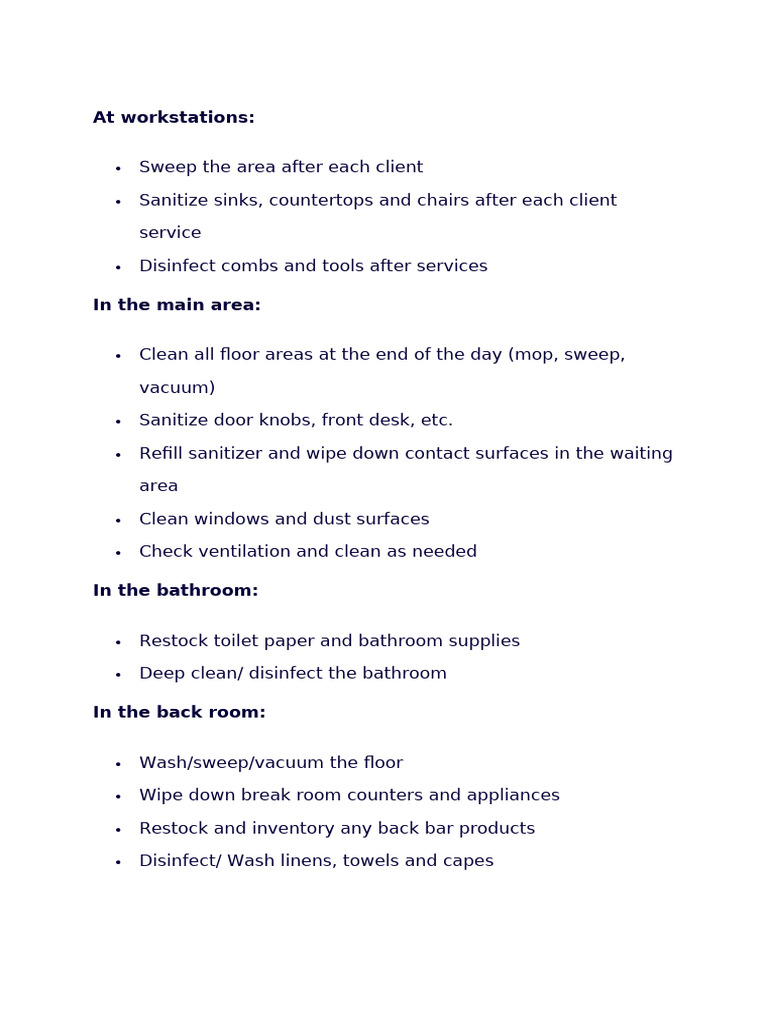 Hair Salon Checklist | PDF