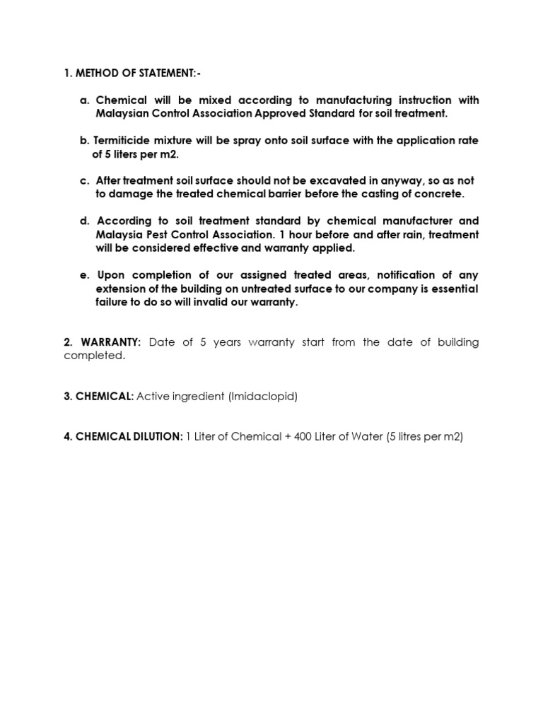 Method of Statement - Anti Termite | PDF
