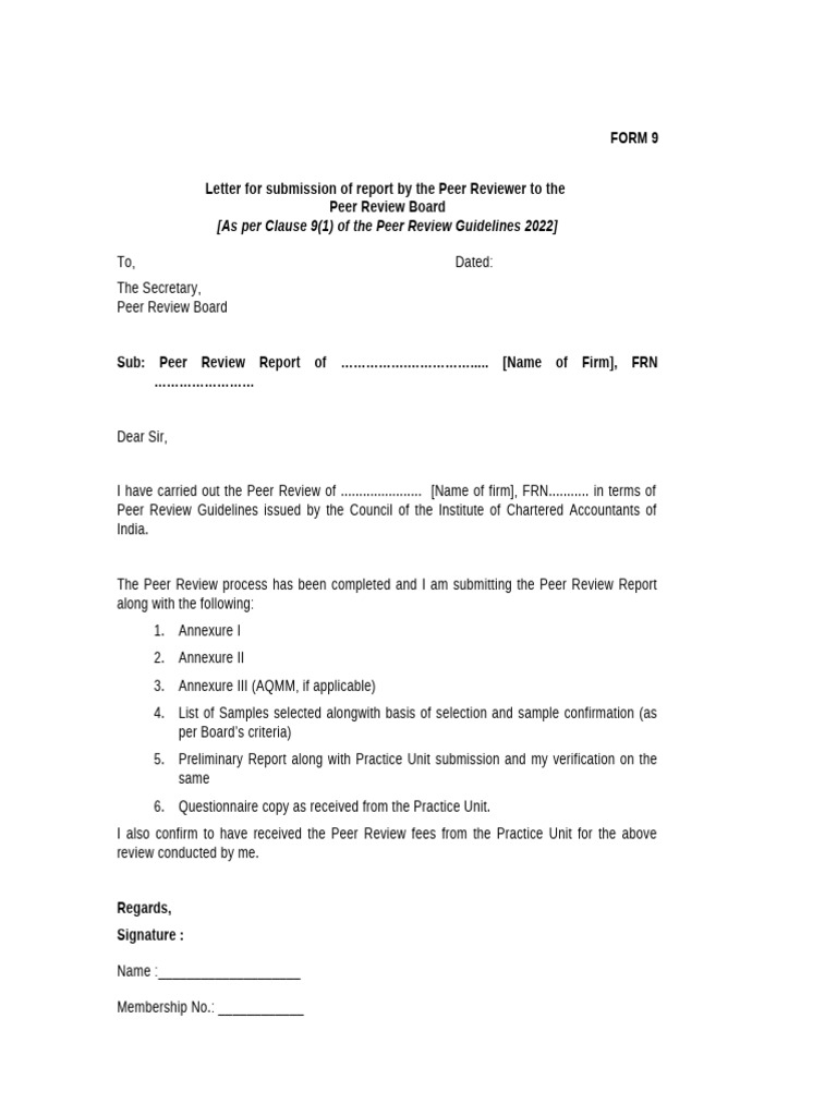 Form 9 Peer Review Submission Letter | PDF | Finance & Money Management ...