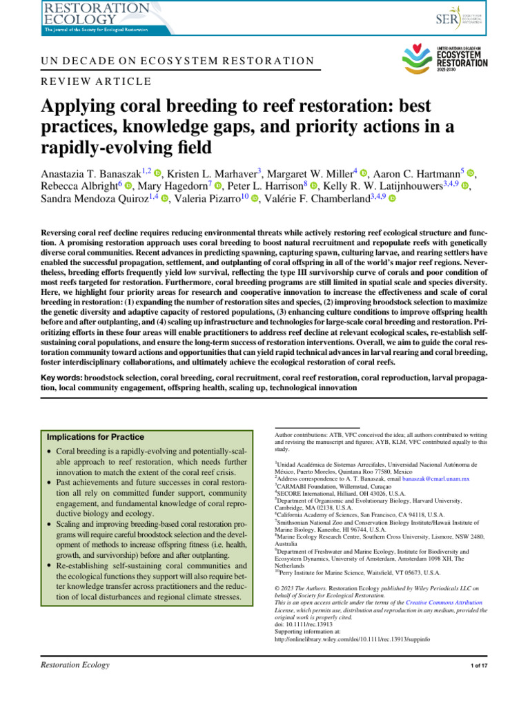 Coral Breeding for Reef Restoration | PDF | Coral | Wellness