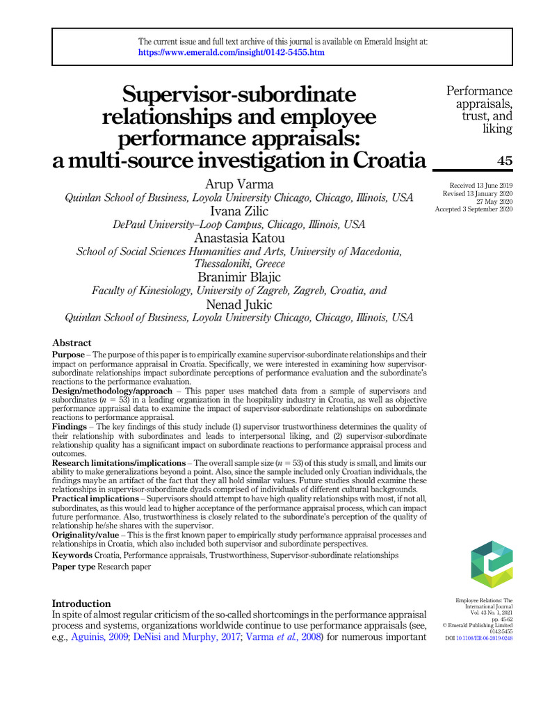 Supervisor-Subordinate Relationships and Employee Performance ...