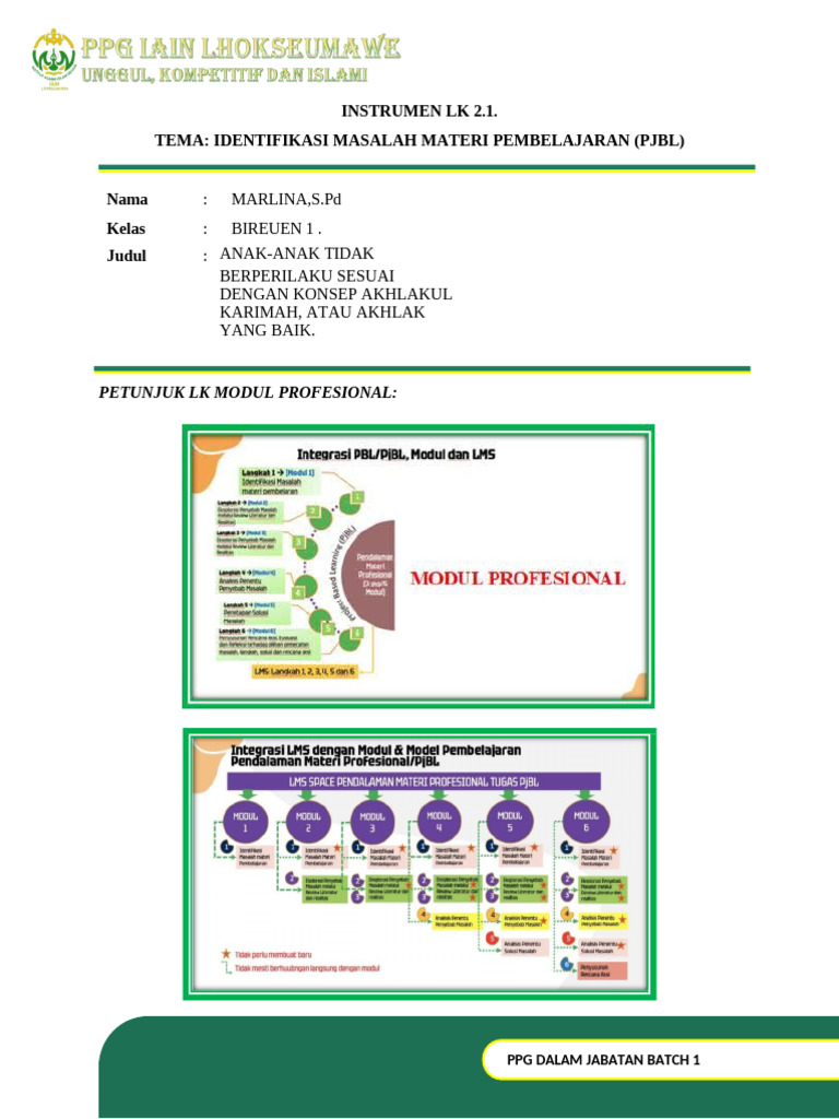 Instrumen LK 2.1. Tema: Identifikasi Masalah Materi Pembelajaran (PJBL) | PDF