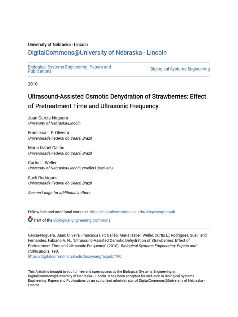 3 - Ultrasound-Assisted Osmotic Dehydration of Strawberries Effect of Pretreatment Time and ...