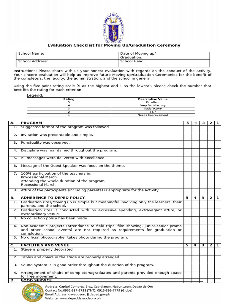 Moving Up Graduation Ceremony Program and Evaluation Checklist1 | PDF