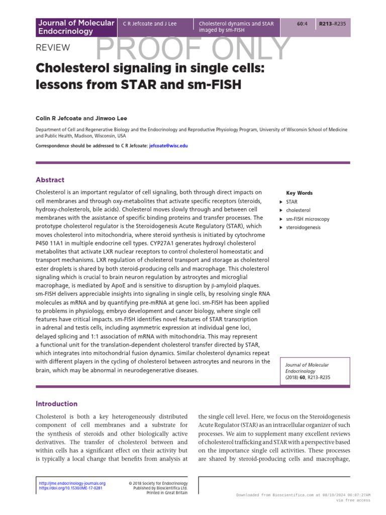 Cholesterol signaling in single cells | PDF