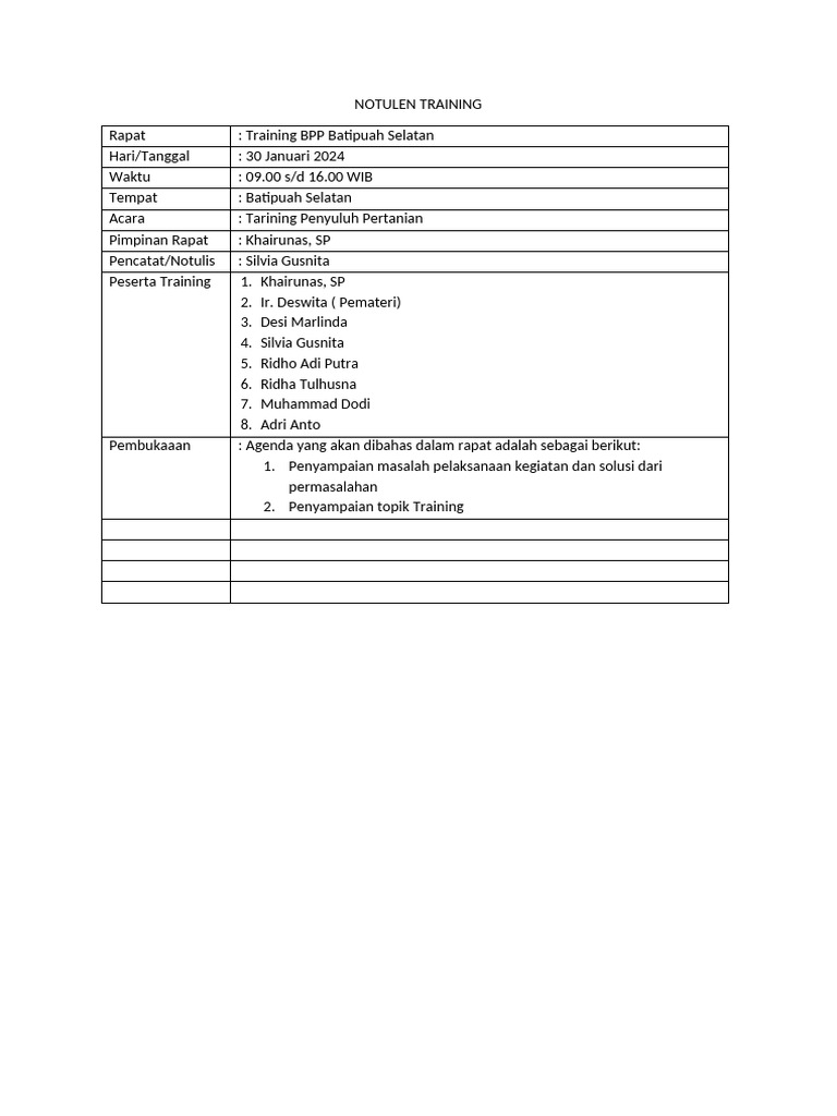 Notulen Training, 30-12-2024 | PDF