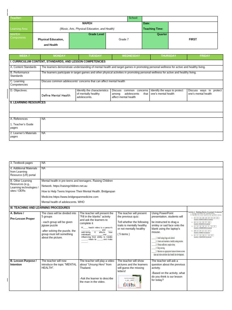 PE & Health Week 1 | PDF