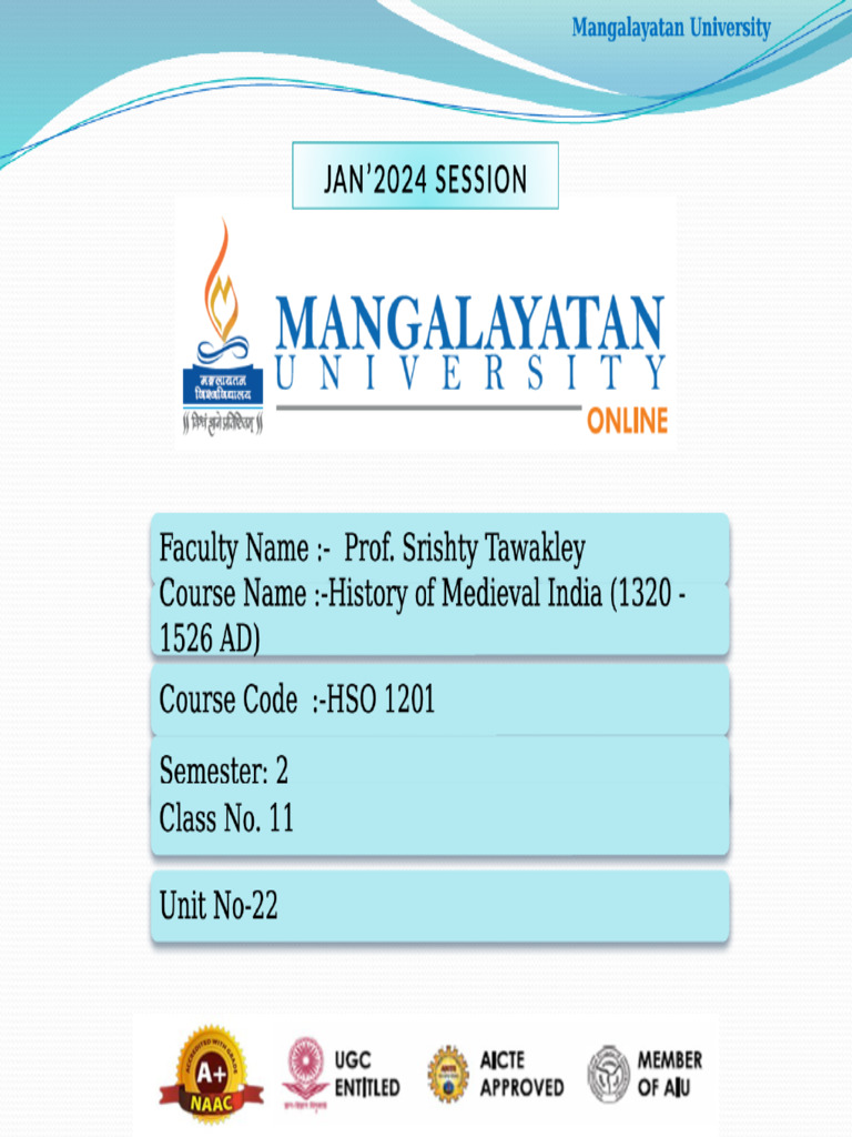 History of Medieval India (1320-1526AD) - HSO-1201-S-11 | PDF