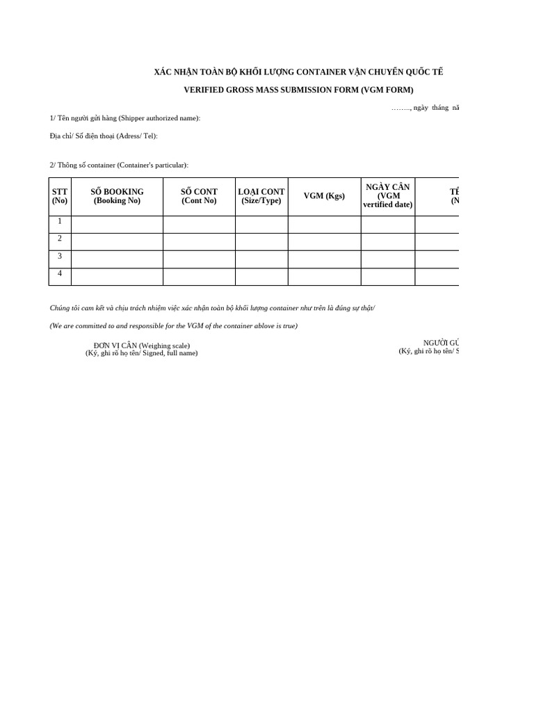 VGM Form | PDF