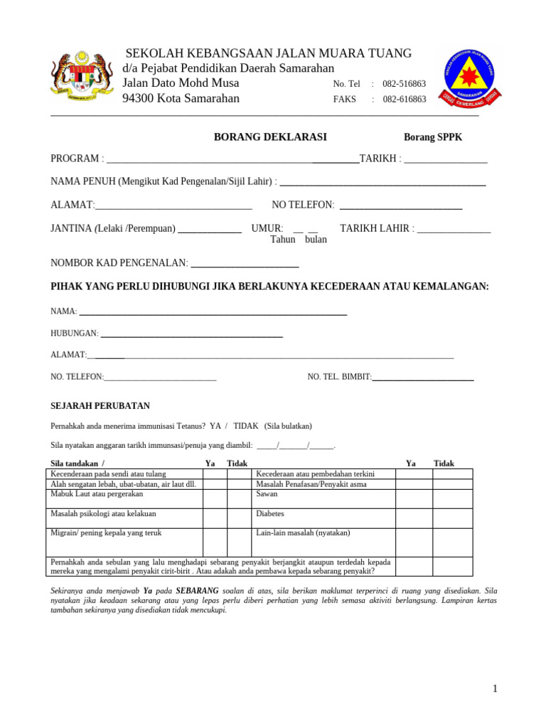 Contoh Borang Deklarasi Murid | PDF