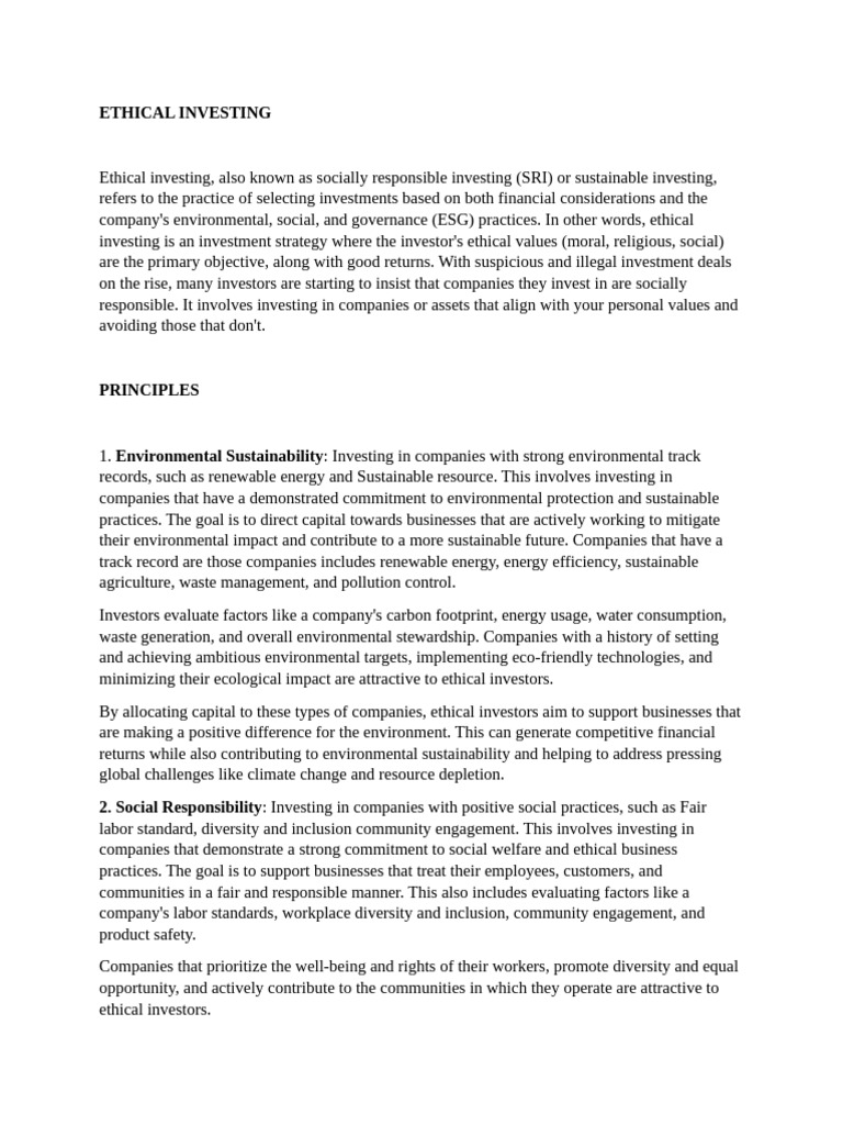Ethical Investing | PDF