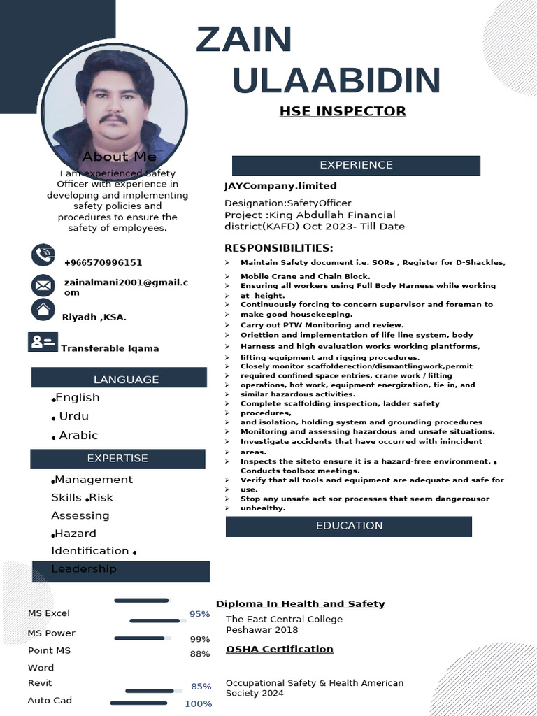 Zain HSE Officer CV Ongoing | PDF