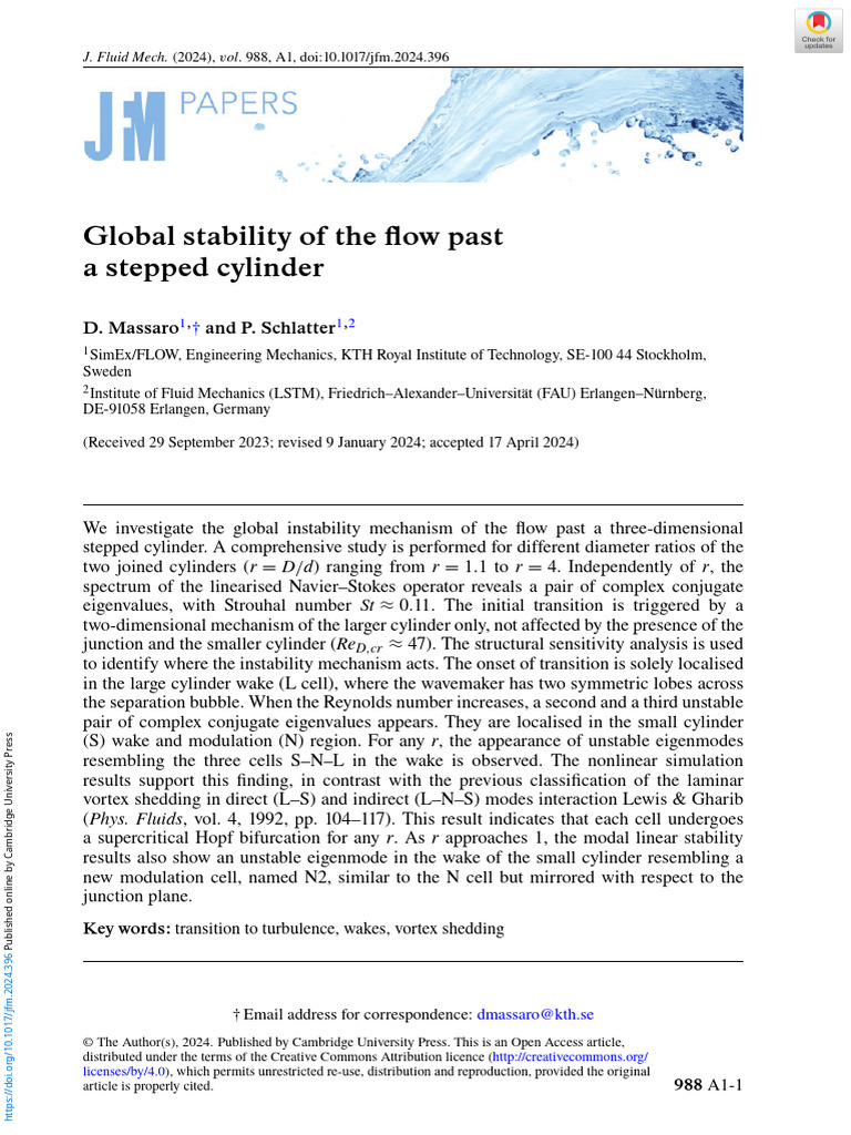 Global Stability of The Flow Past A Stepped Cylinder: D. Massaro and P ...