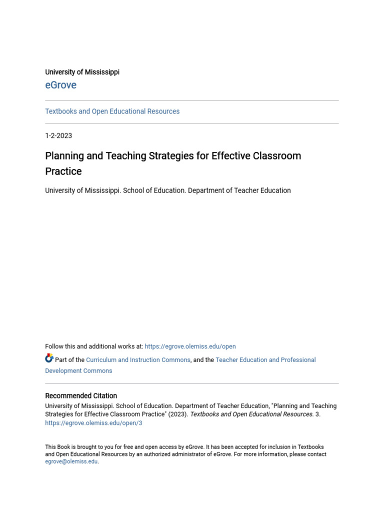 Planning and Teaching Strategies For Effective Classroom Practice | PDF