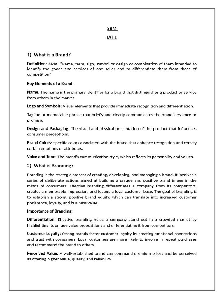 1) What Is A Brand?: SBM Iat 1 | PDF