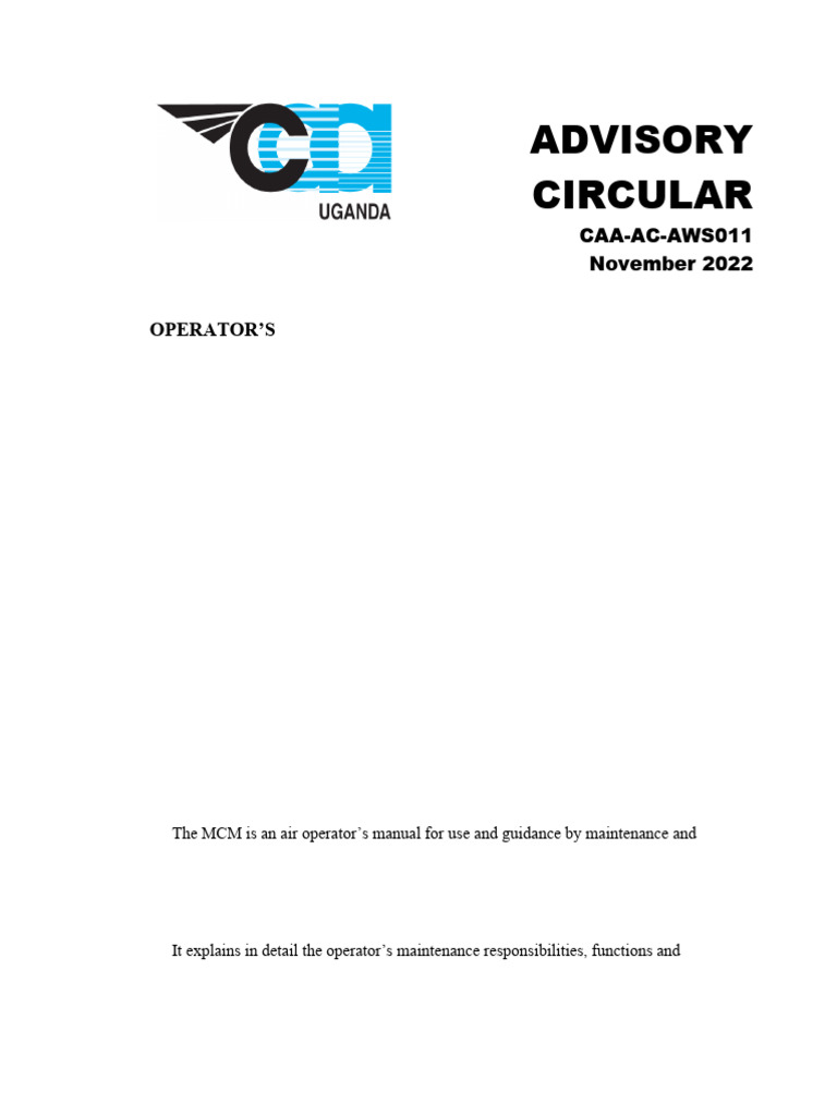 CAA AC AWS011 Operators Maintenance Control Manual | PDF | Aviation