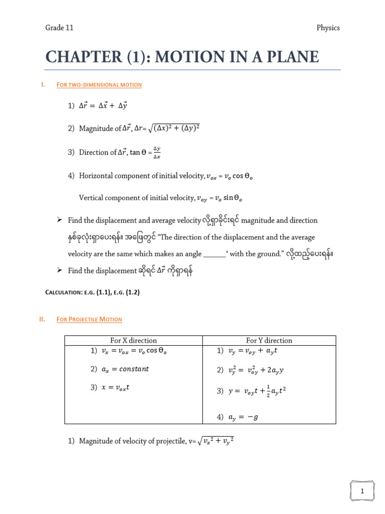 Physics CH 1, 2 and 3 Formulae | PDF