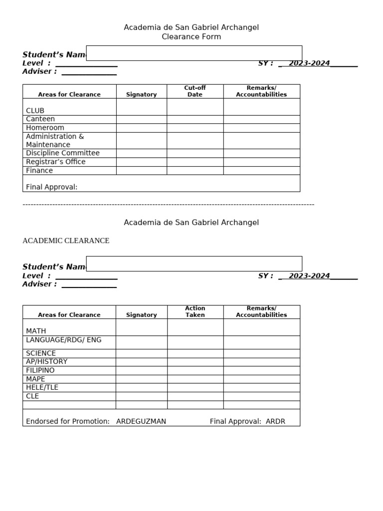 BLANK Clearance Form | PDF