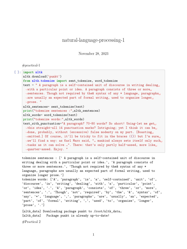 Natural Language Processing 1 | PDF
