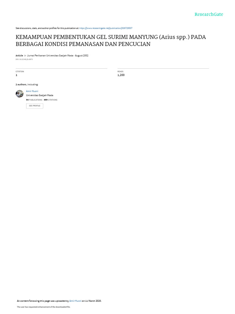 KEMAMPUAN PEMBENTUKAN GEL SURIMI MANYUNG Arius SPP | PDF