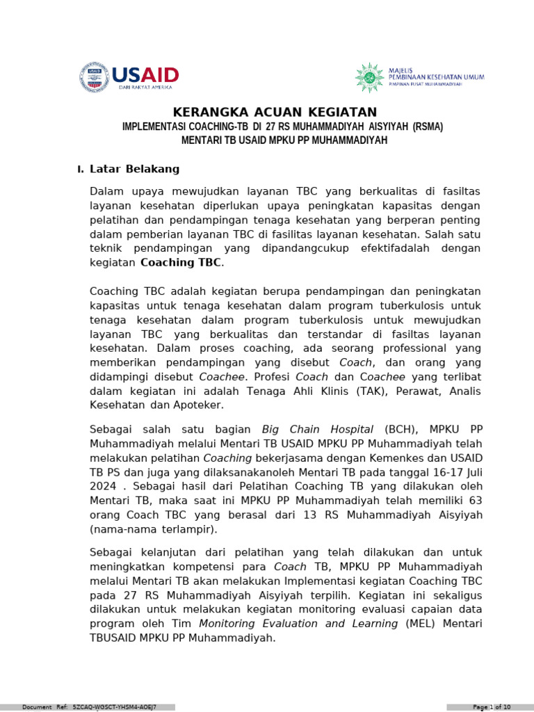 Approved - TOR Kegiatan Coaching TB 27 RSMA-final04082024 | PDF | Indonesia | Islam Related ...
