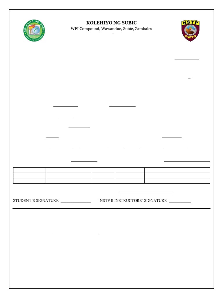 NSTP Application For Graduation SAMPLE 1 | PDF