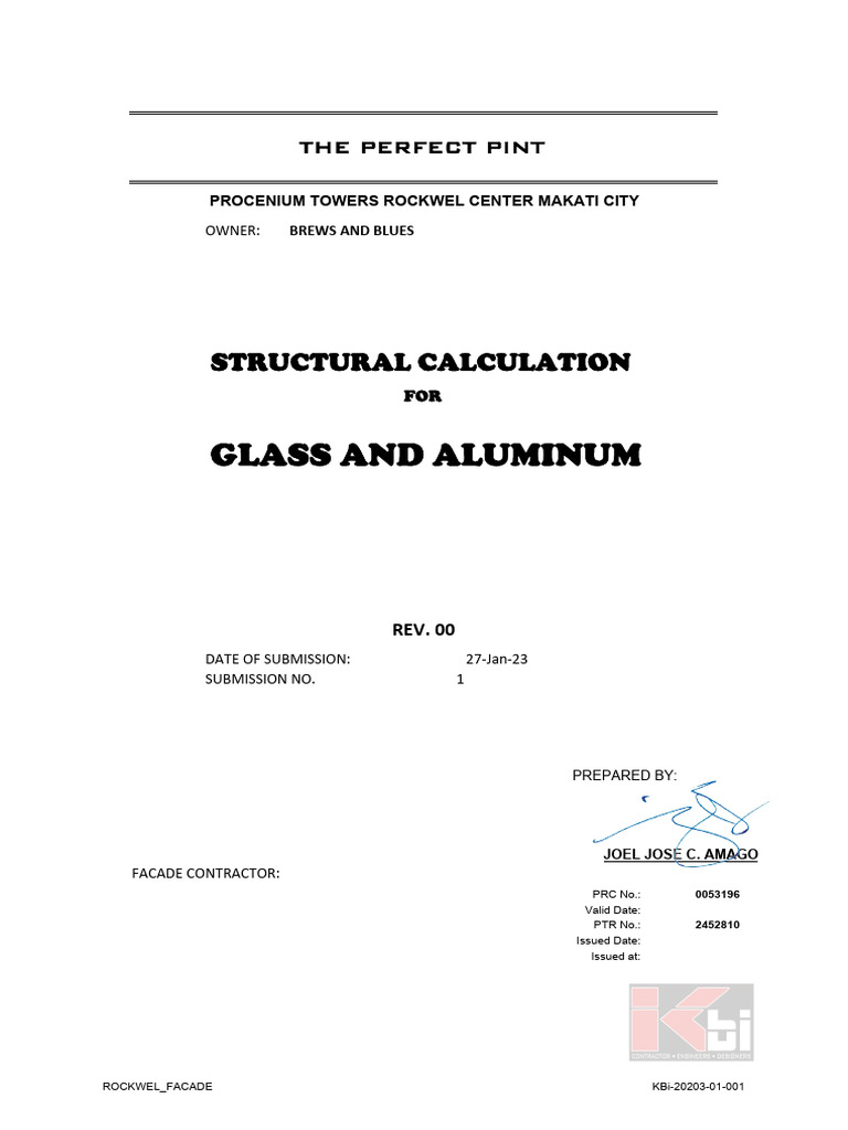 Proscenium Structural Calculation For Glass and Aluminum | PDF