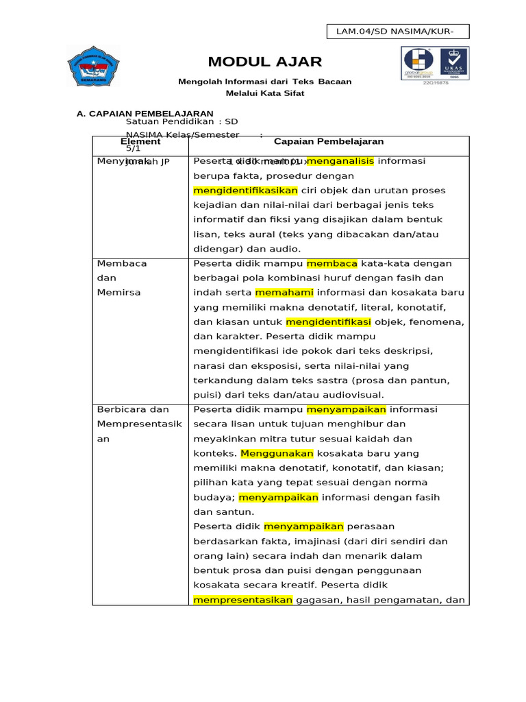 Modul Kelas 5 Kata Sifat | PDF