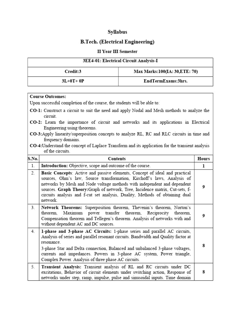 III and IV Sem EE Syllabus | PDF | Electric Motor | Science & Mathematics III and IV Sem EE Syllabus | PDF | Electric Motor | Science & Mathematics
