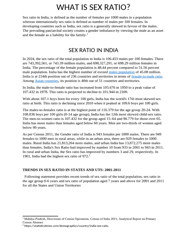 What Is Sex Ratio | PDF