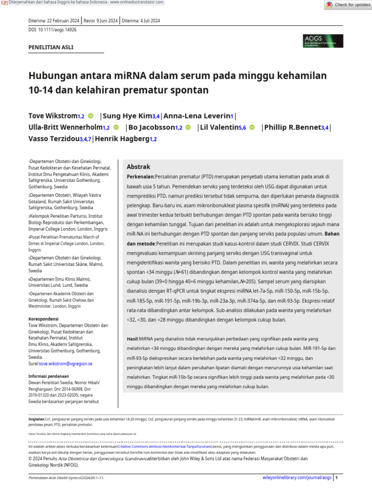 Acta Obstet Gynecol Scand - 2024 - Wikström - Association Between ...