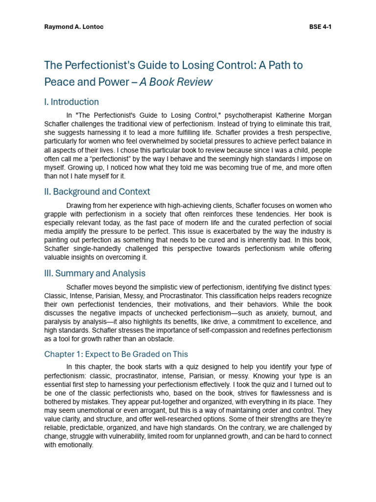 The Perfectionist's Guide To Losing Control Book Review | PDF