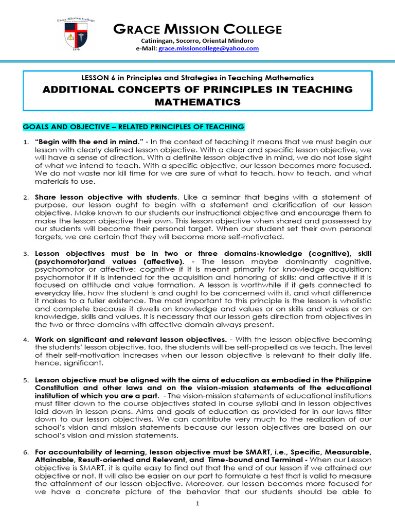 Lesson 6 Principles and Strategies in Teaching Mathematics | PDF ...