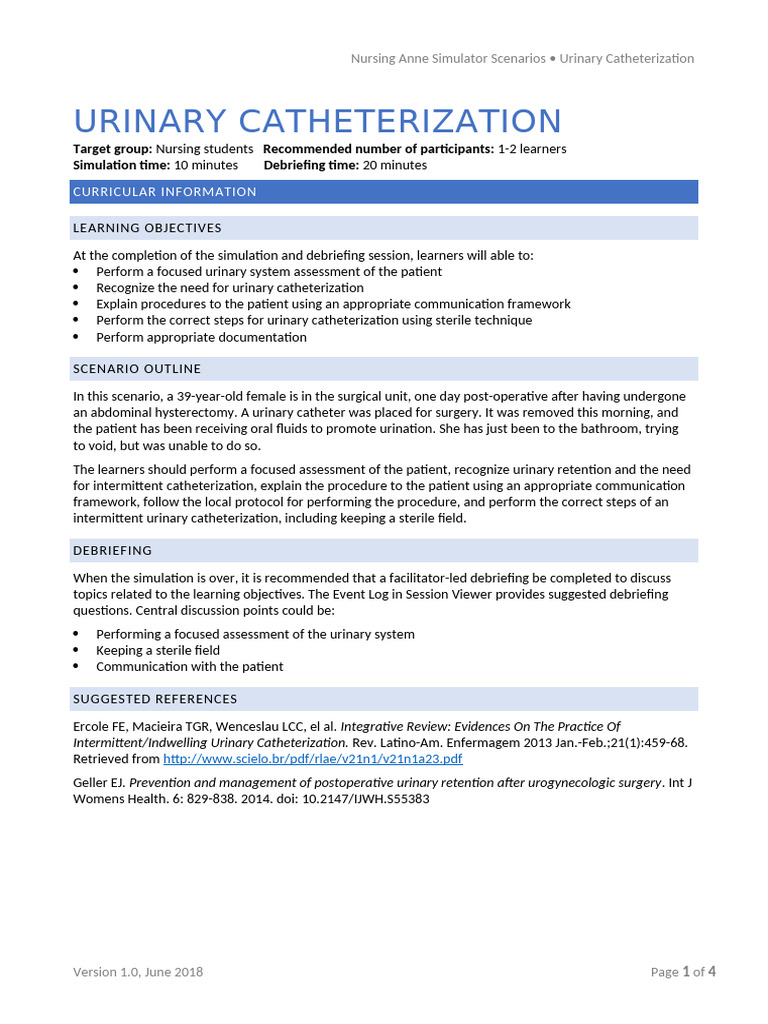 Urinary Catheterization - Nursing Anne Simulator | PDF
