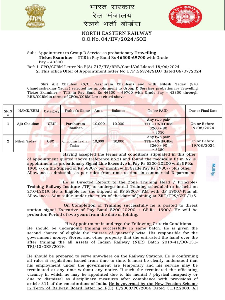 GOVERNMENT OF INDIA MINISTRY OF RAILWAYS RAILWAY RECRUITMENT BOARD ...
