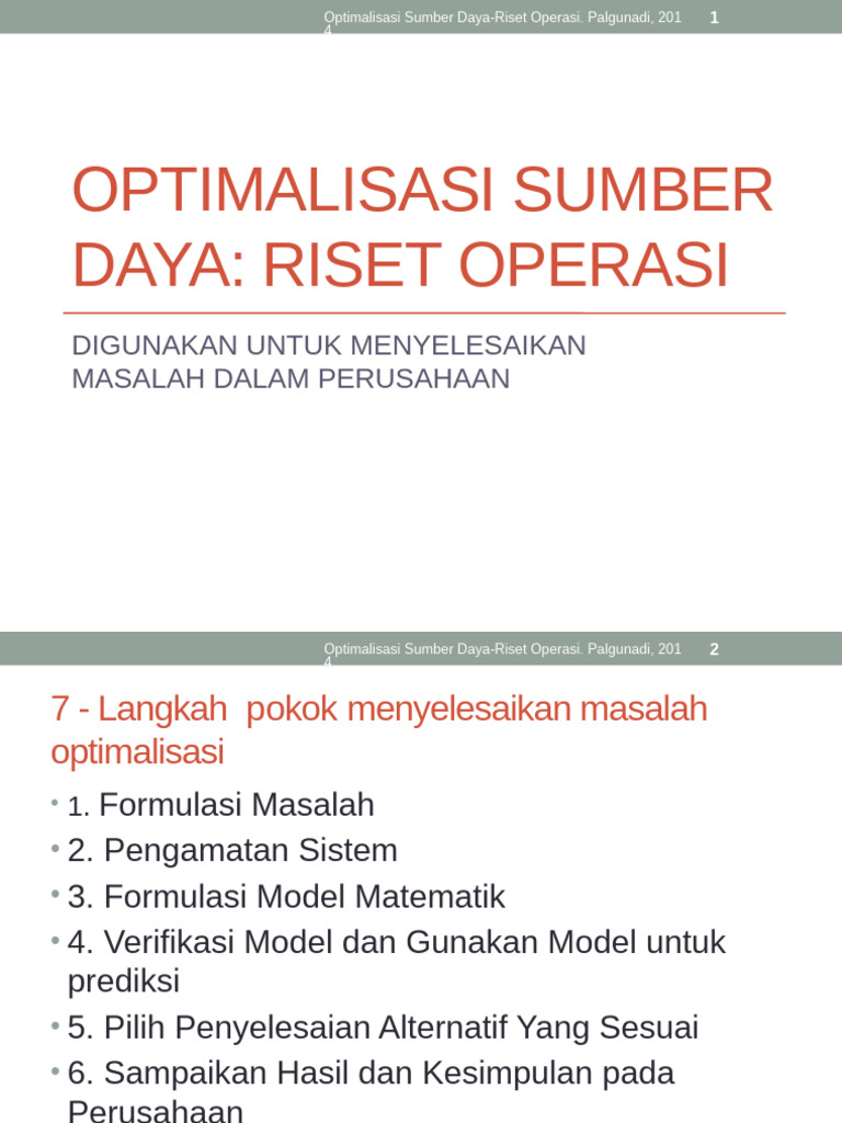 Bab 1. Optimalisasi Sumber Daya - Riset Operasi | PDF