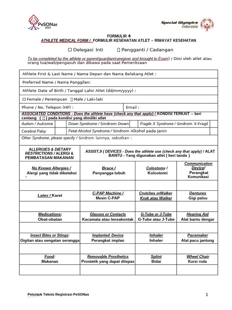Formulir Kesehatan Atlet | PDF